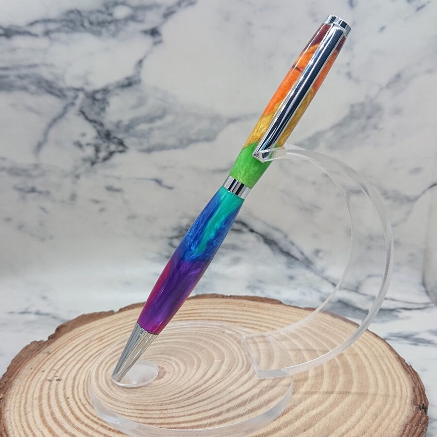 Resin Rainbow pen with chrome silver finish | Highland Hiddle